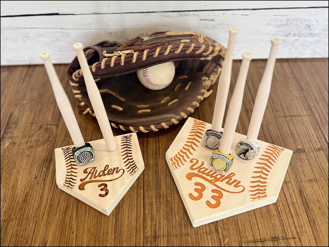 Personalized Baseball Ring Holder: Wooden Bat Design, Championship ...