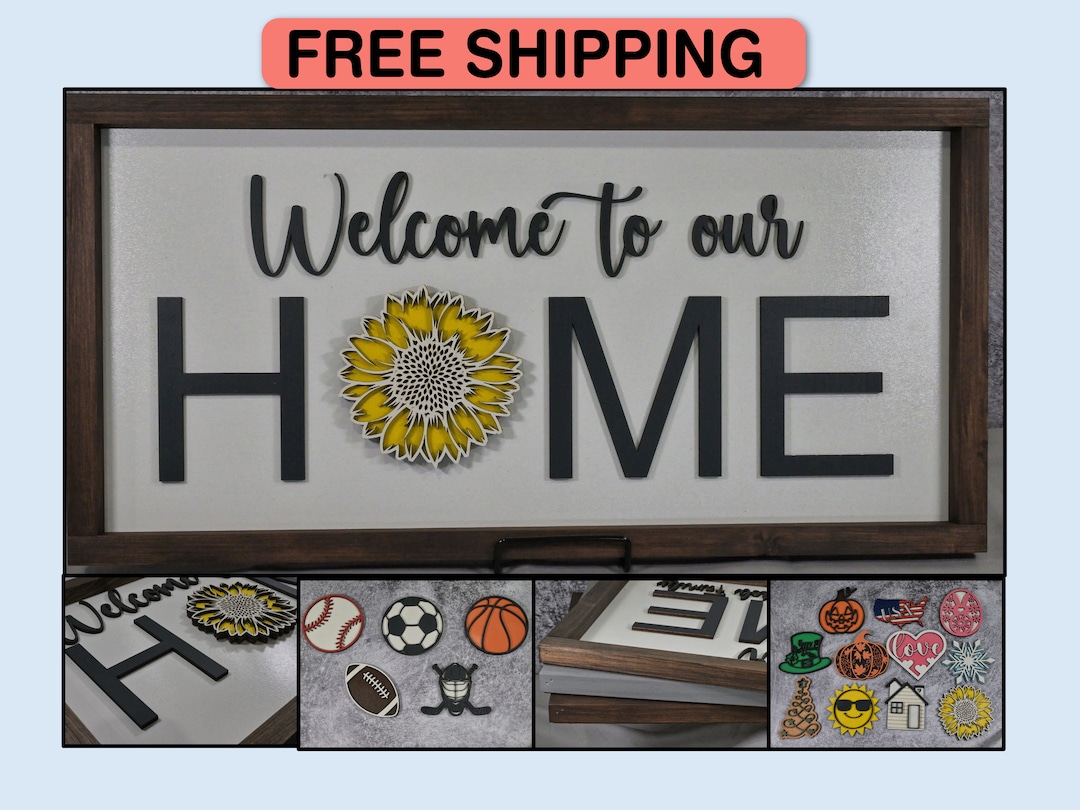 Interchangeable Home Sign: 12x24" Seasonal Wall Decor With Changeable ...