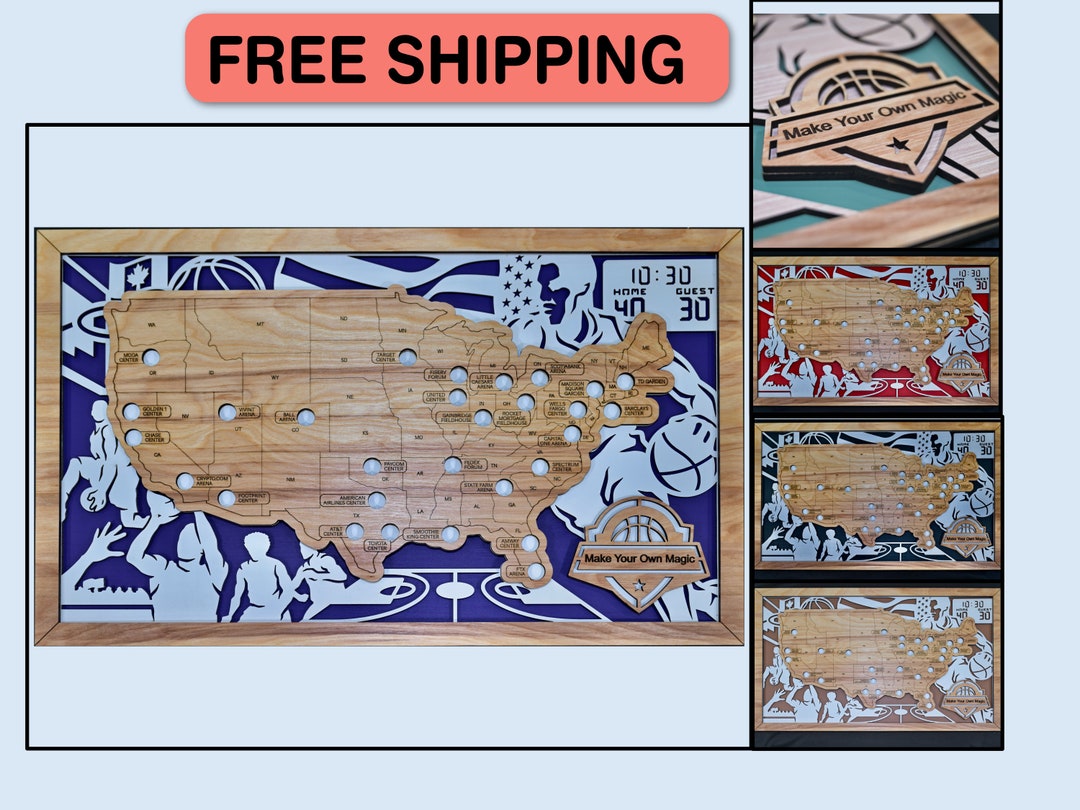 Custom Basketball Stadium Map: Cherry Wood Travel Tracker, Sports Fan ...