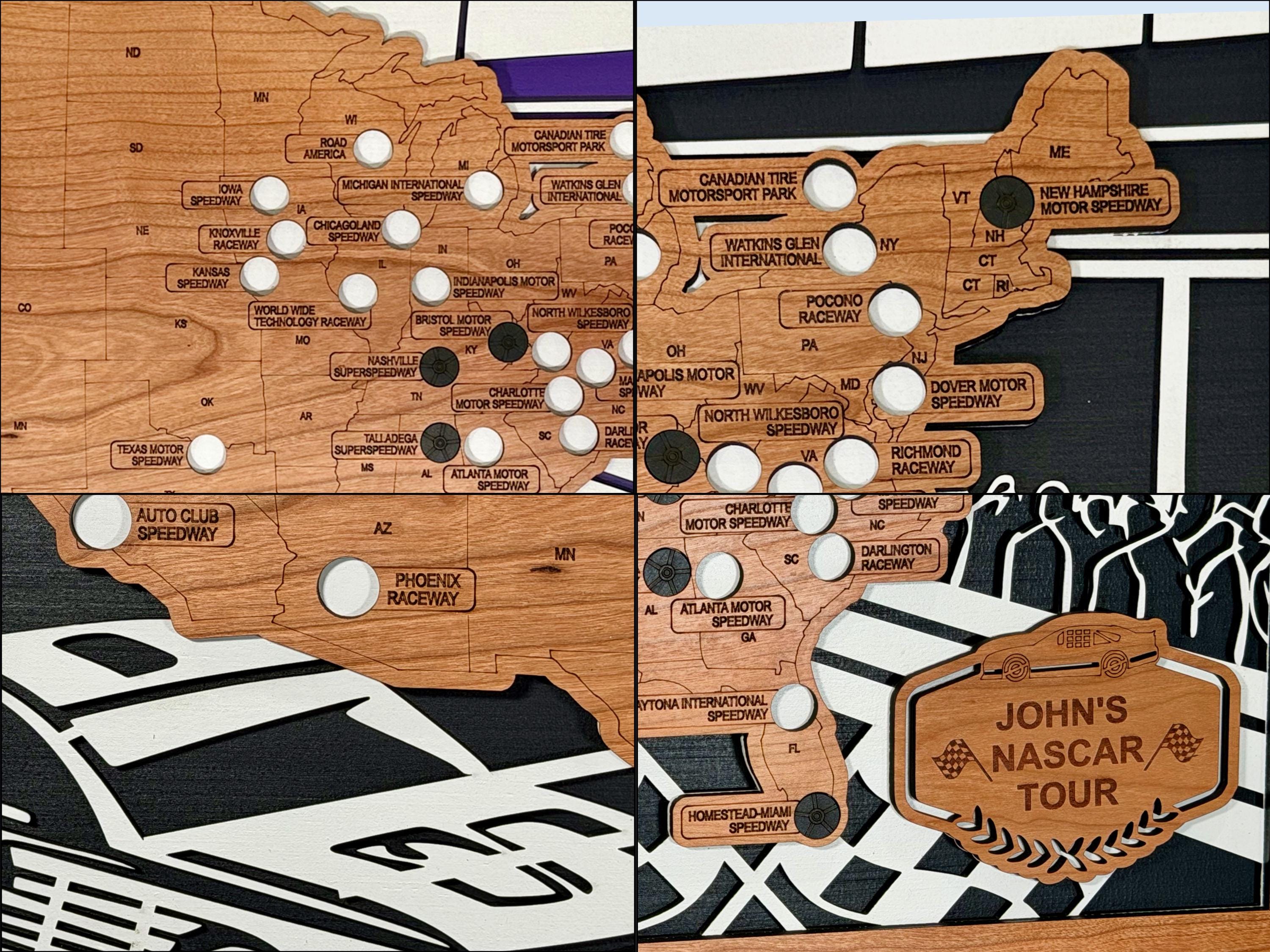 Custom NASCAR Track Travel Map – Handcrafted Wooden Racing Fan Display ...
