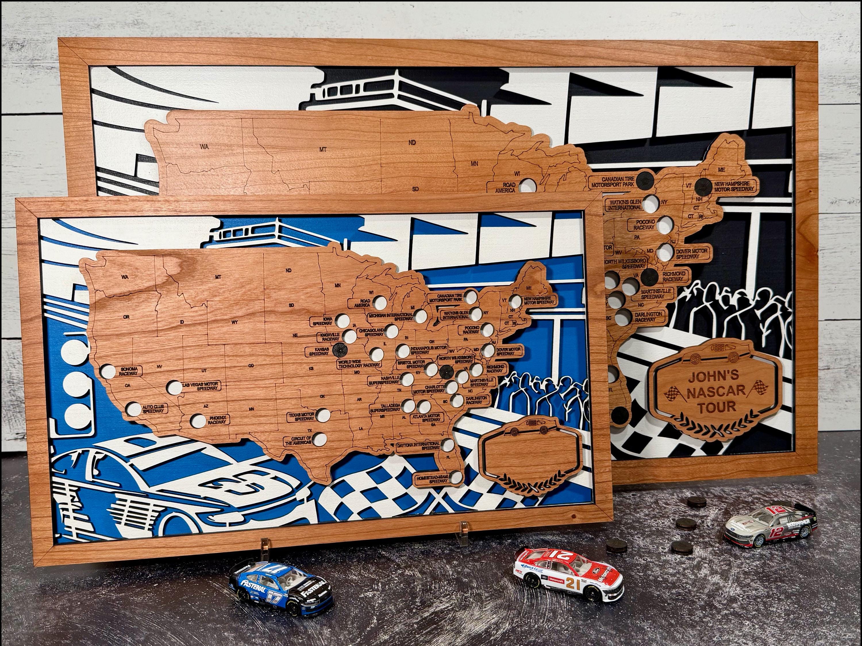 Custom NASCAR Track Travel Map – Handcrafted Wooden Racing Fan Display ...