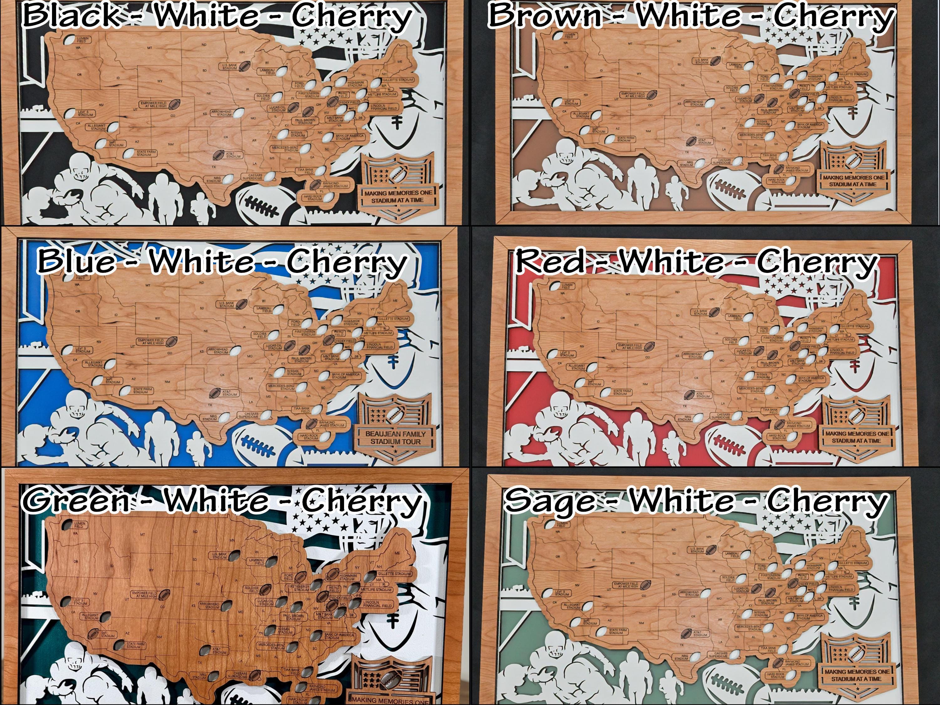 NFL Stadium Travel Map: Cherry Wood Football Gift, Sports Fan Wall Art ...