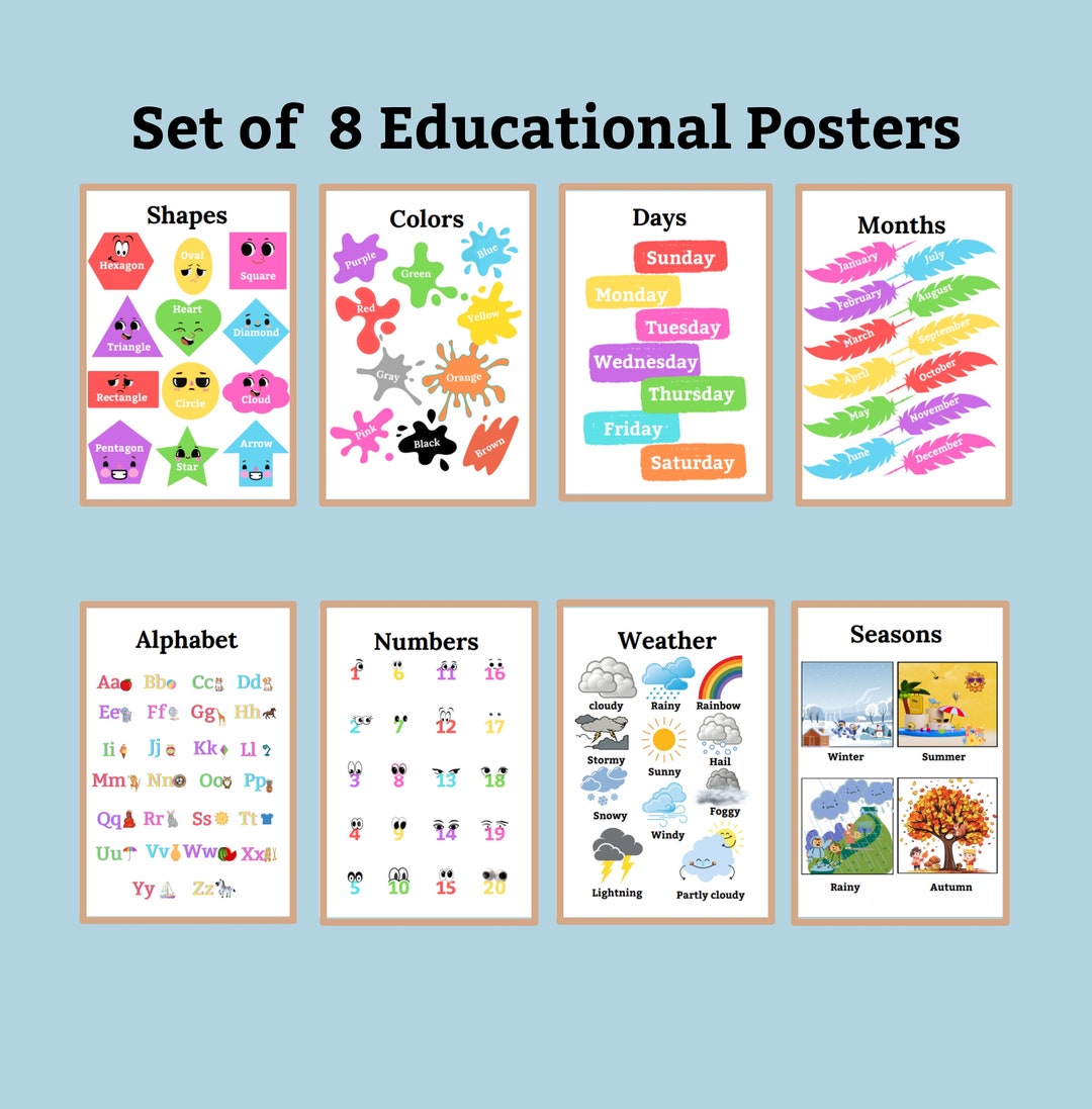 Kids Educational Posters, Alphabets, Number, Colors, Shapes, Days ...