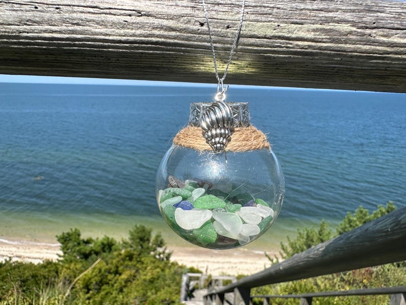 Sea Glass and Shell Filled Christmas Ball Ornament - Etsy