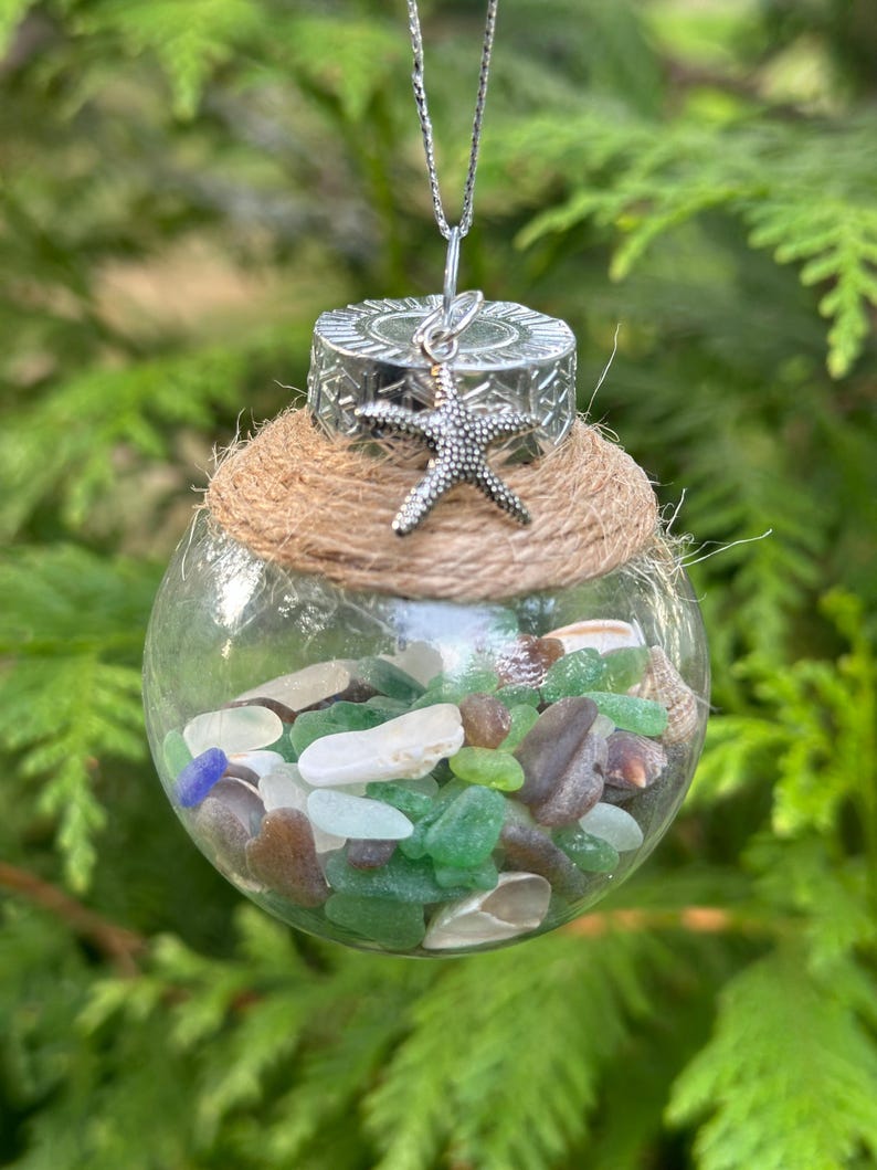 Sea Glass and Shell Filled Christmas Ball Ornament - Etsy