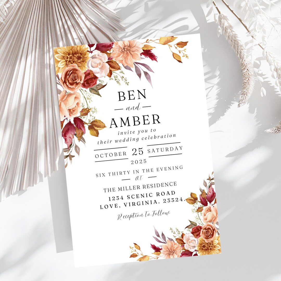 Fall Wedding Invitation, Micro Wedding Invite, Custom Minimalist ...