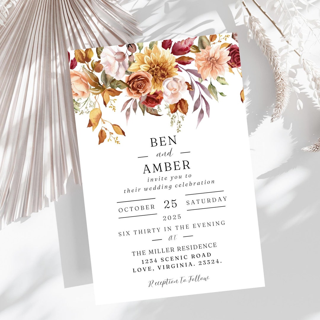 Fall Wedding Invitation, Micro Wedding Invite, Custom Minimalist ...