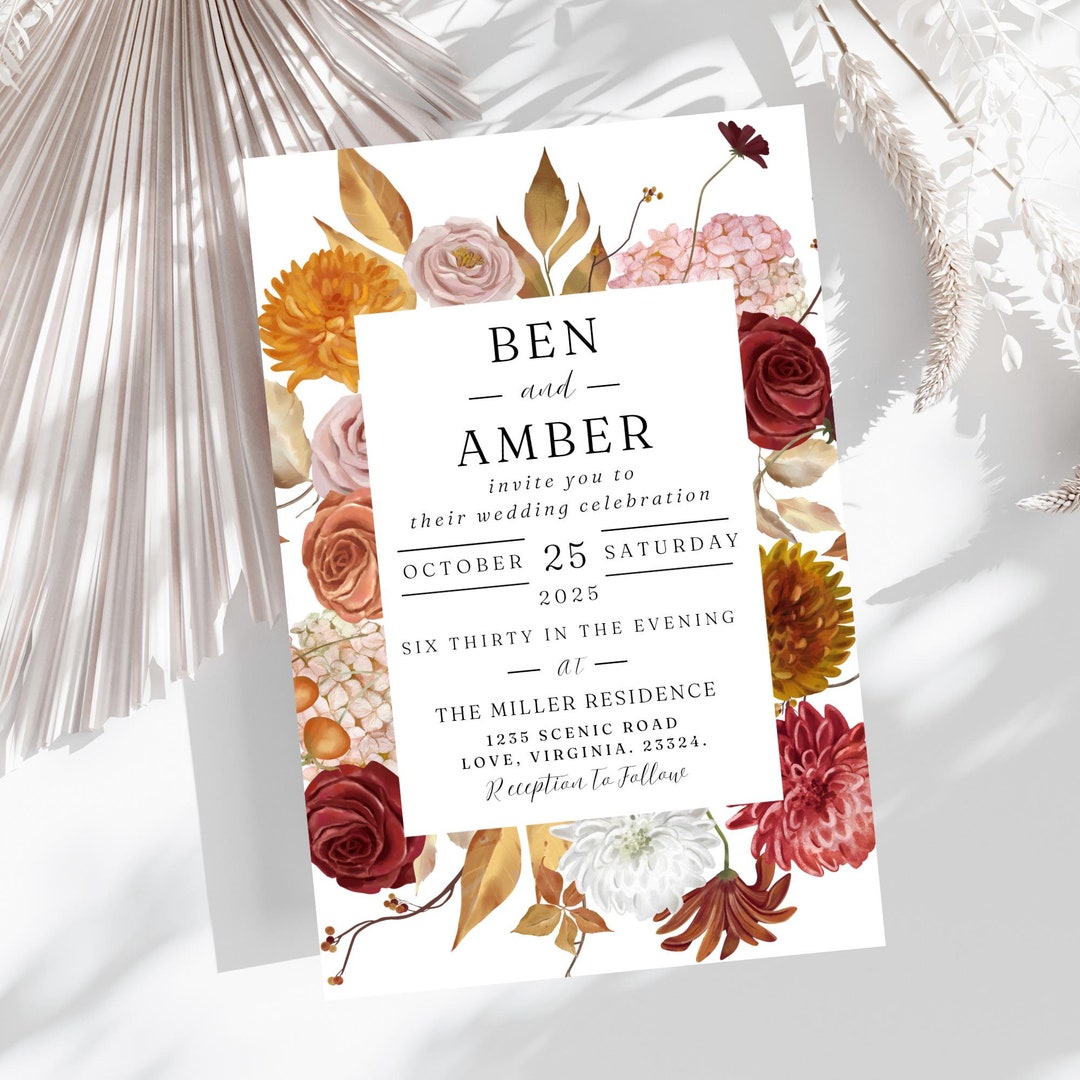 Fall Wedding Invitation, Micro Wedding Invite, Custom Minimalist ...