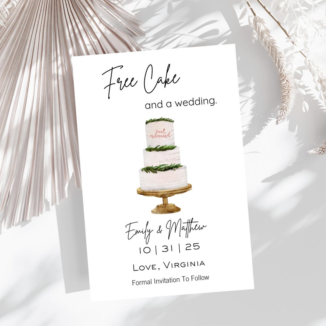 Free Cake Save the Date Invitation, Custom Micro Wedding Announcement ...