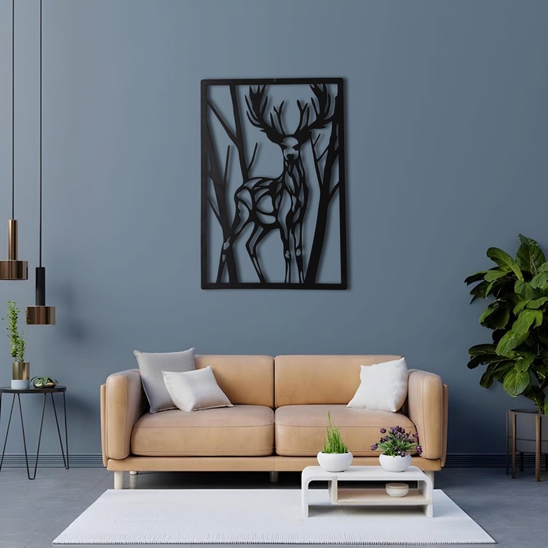 Metal Deer Wall Art, Geometric Deer Head With Antlers Metal Wall Art ...