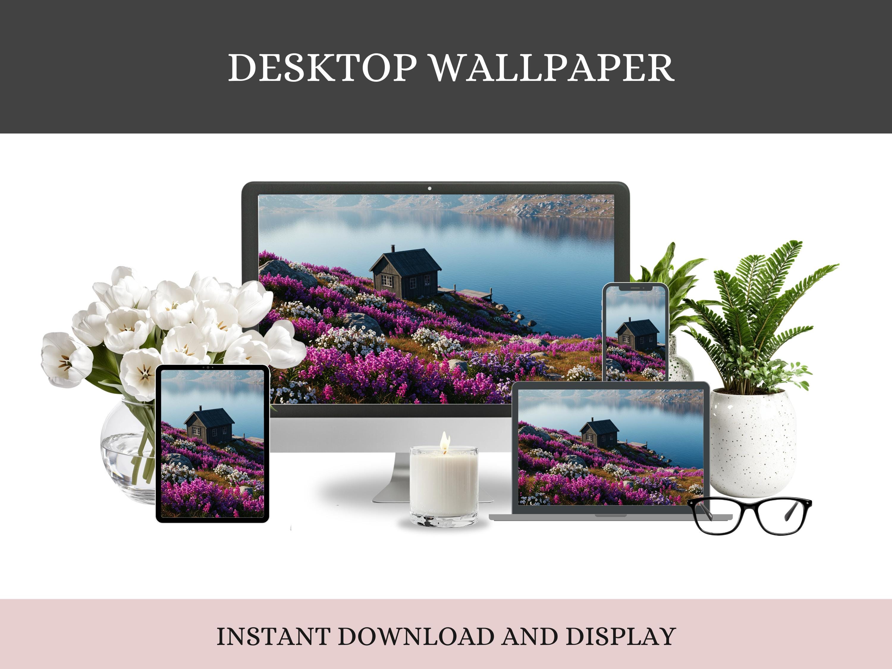 Scenic Cabin by the Lake Wallpaper – Cottagecore Nature Art, Colorful ...