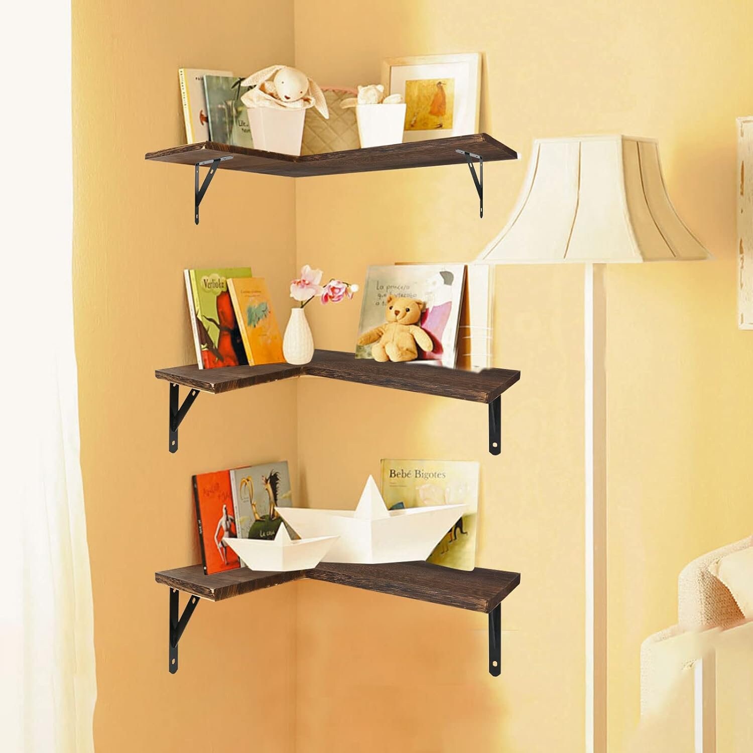 Set of 4 Corner Floating Shelves Wall Mounted Rustic Floating - Etsy