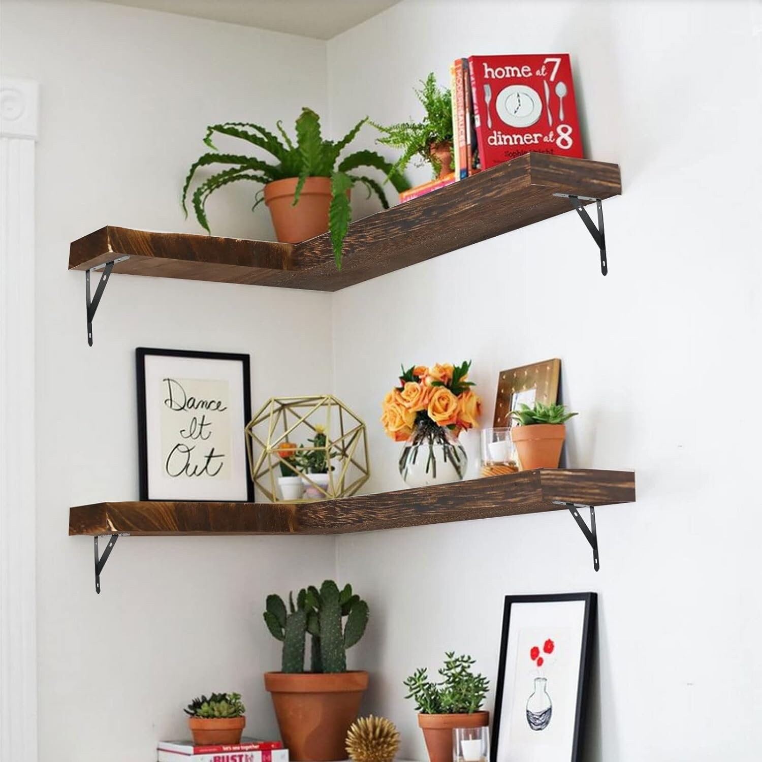Set of 4 Corner Floating Shelves Wall Mounted Rustic Floating - Etsy