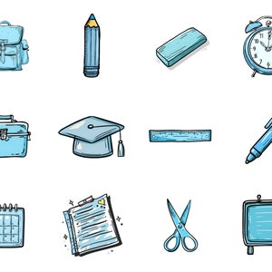 Watercolor Pastel School Doodle Clipart, Back to School Graphics ...