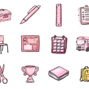 Watercolor Pastel School Doodle Clipart, Back to School Graphics ...