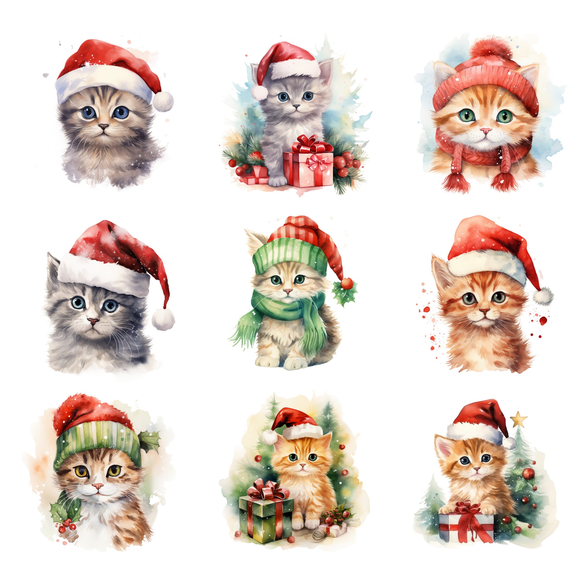 Cute Christmas Kitten Clipart Christmas Baby Animal Clipart - Etsy