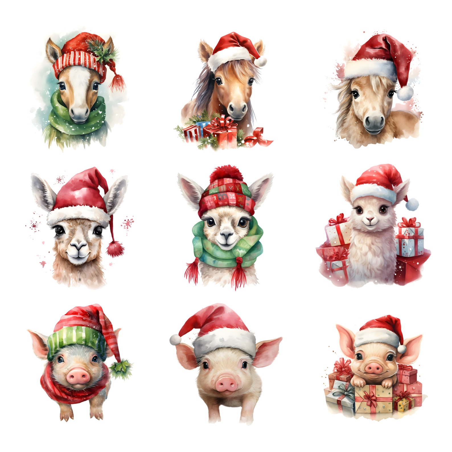 Christmas Baby Animals Clipart, Barnyard Christmas Animal Clipart ...
