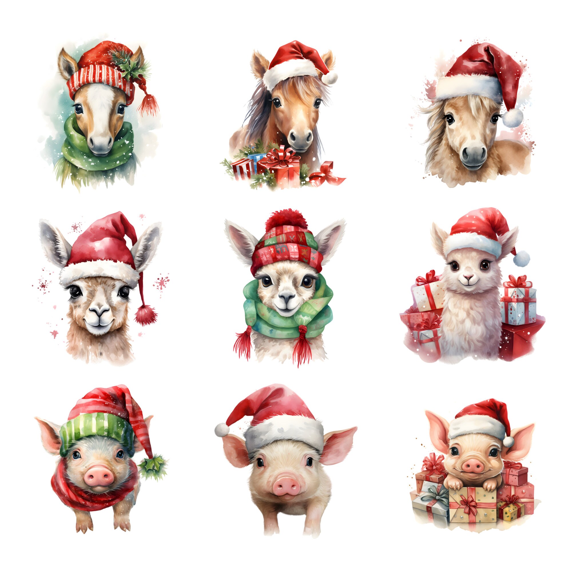 Christmas Baby Animals Clipart, Barnyard Christmas Animal Clipart ...