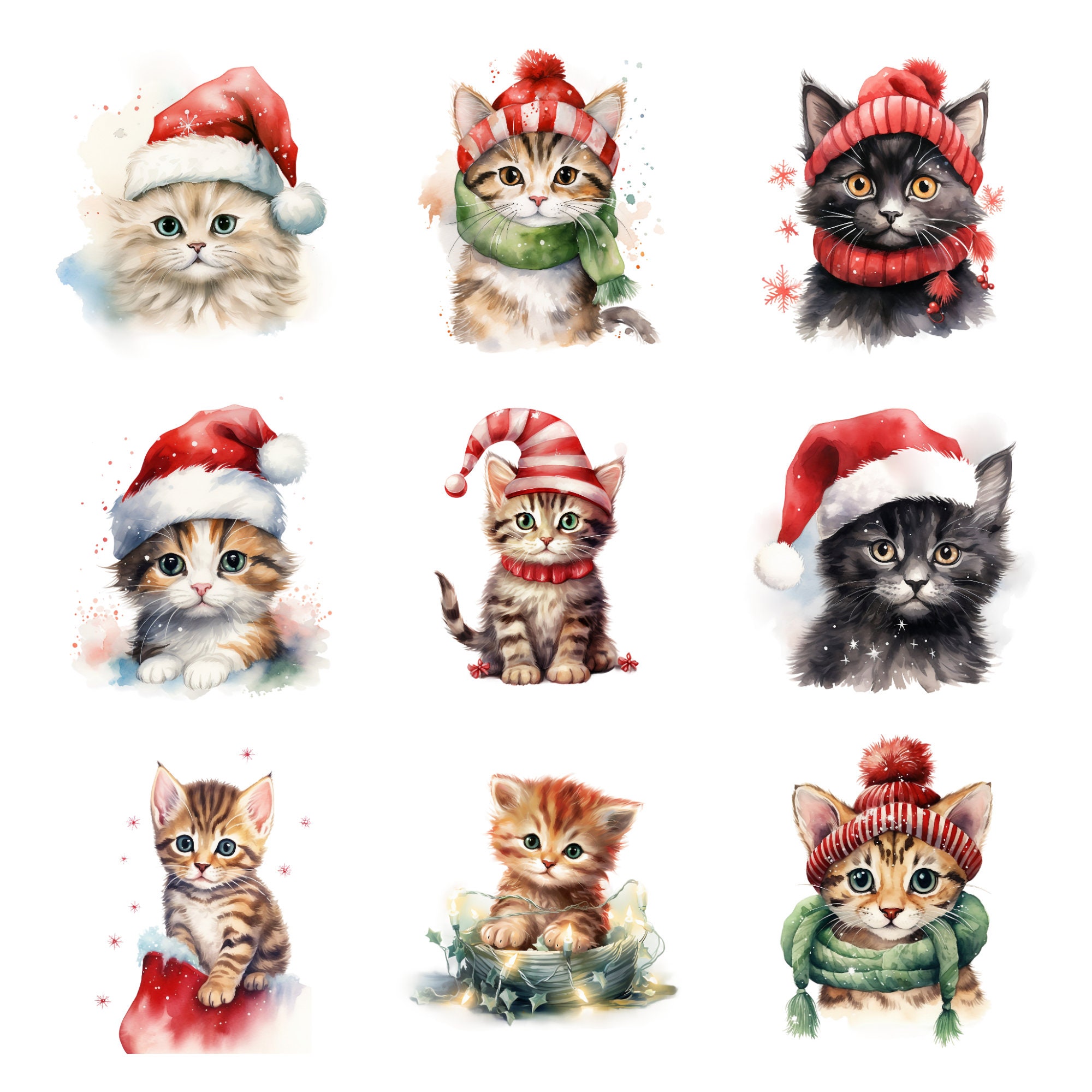 Cute Christmas Kitten Clipart Christmas Baby Animal Clipart - Etsy