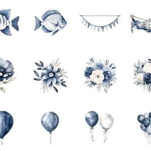 Watercolor Blue Nautical Collection Clipart, Sailor Graphics, Vintage ...