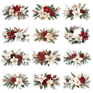 Watercolor Christmas Floral Clipart Bundle, Poinsettia & Lily Bouquet ...