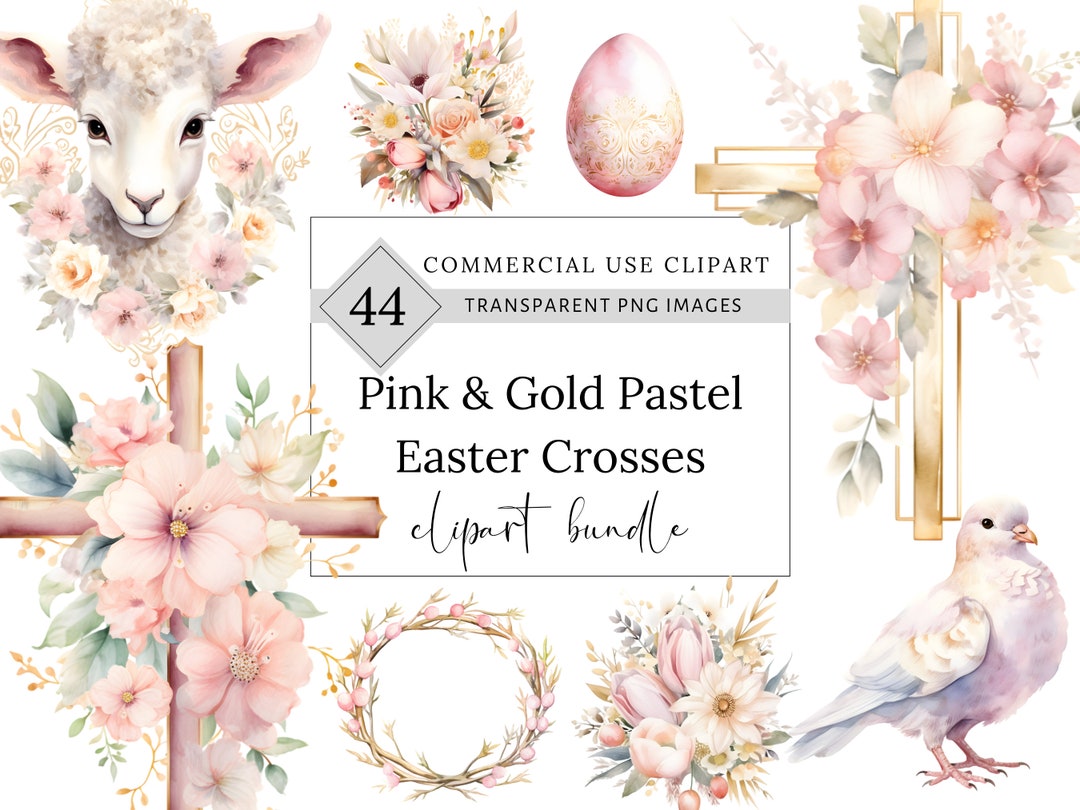 Watercolor Pink Easter Christian Cross Clipart, Religious Graphics Png ...