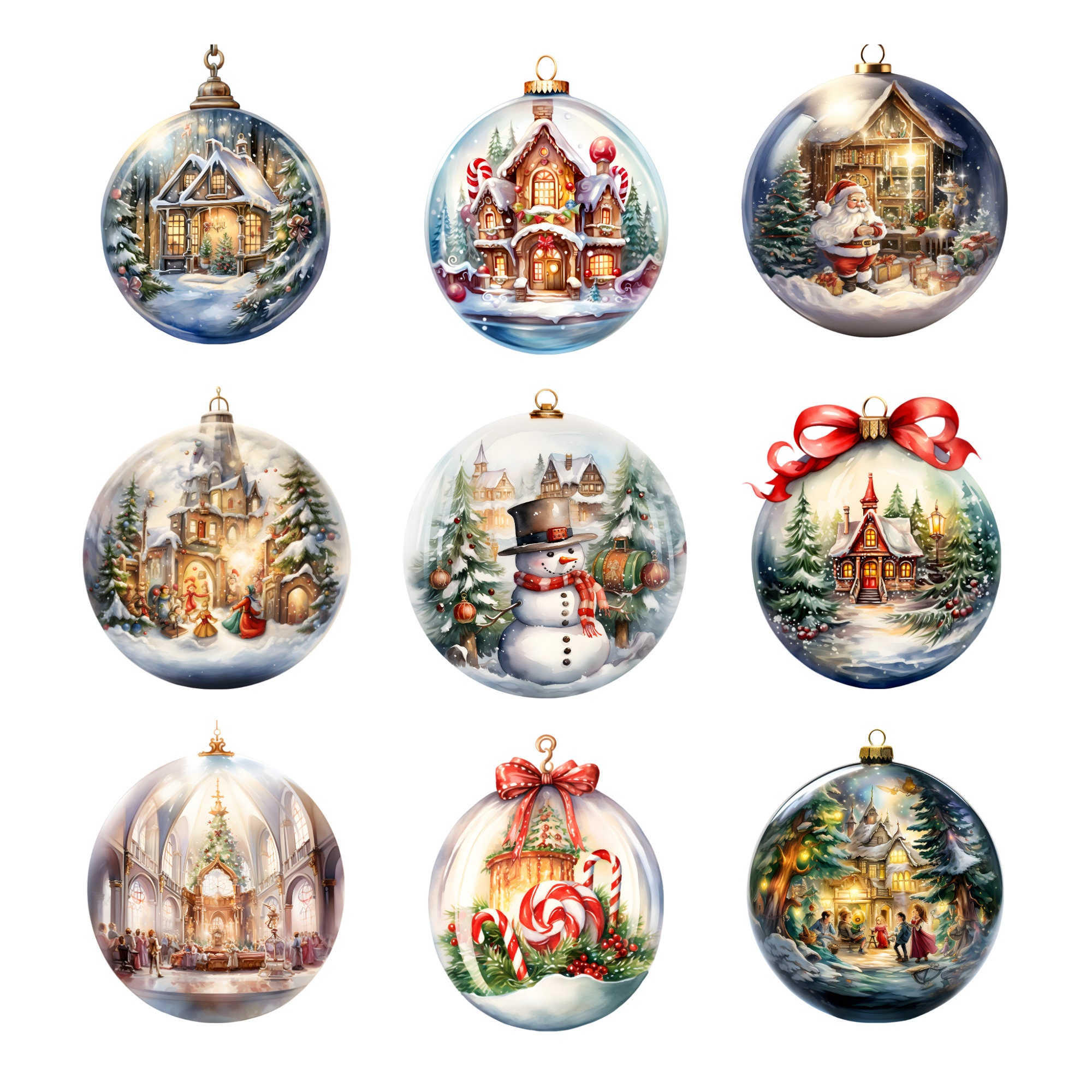 Watercolor Glass Baubles Clipart, Christmas Scenes, Festive Clipart ...