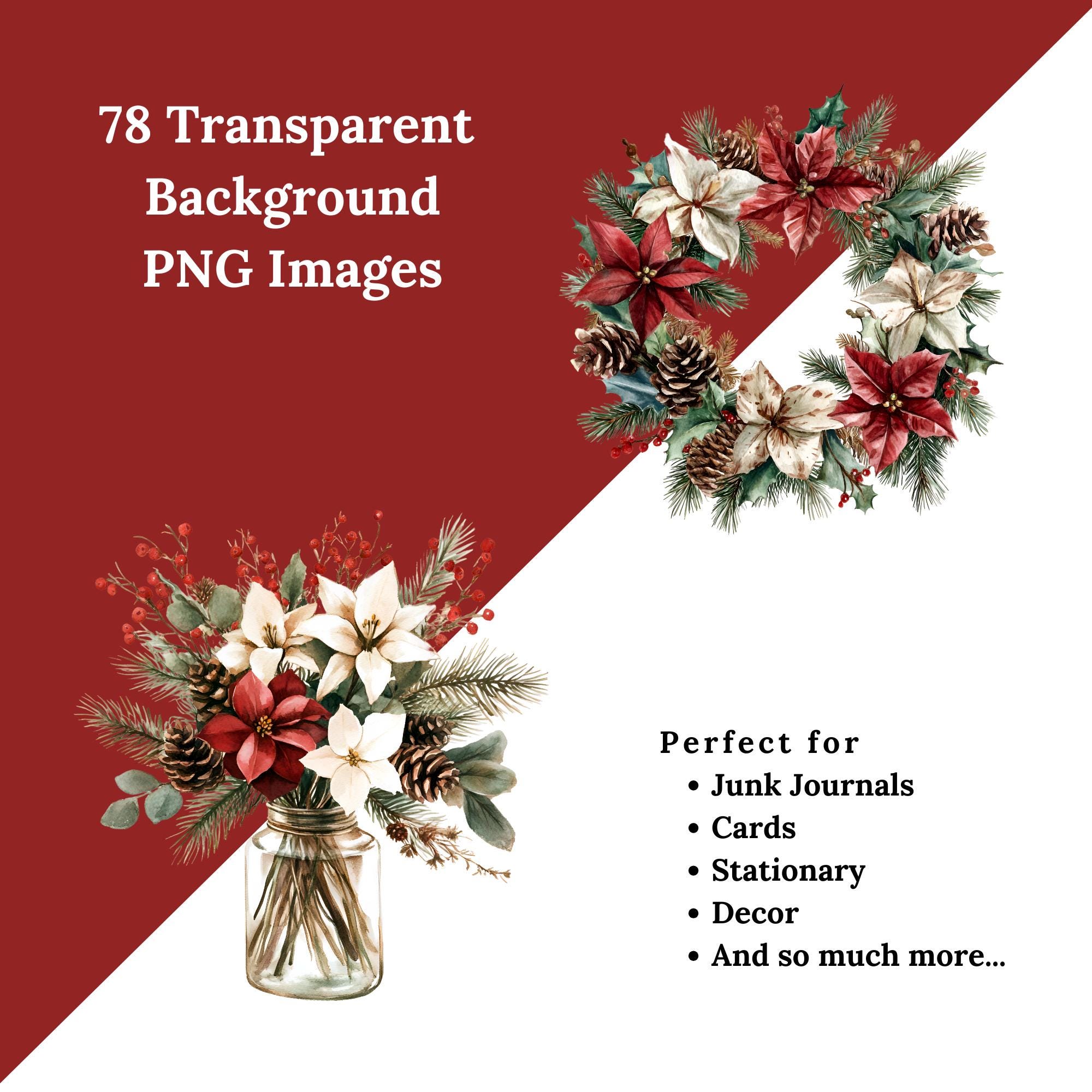 Watercolor Christmas Floral Clipart Bundle, Poinsettia & Lily Bouquet ...