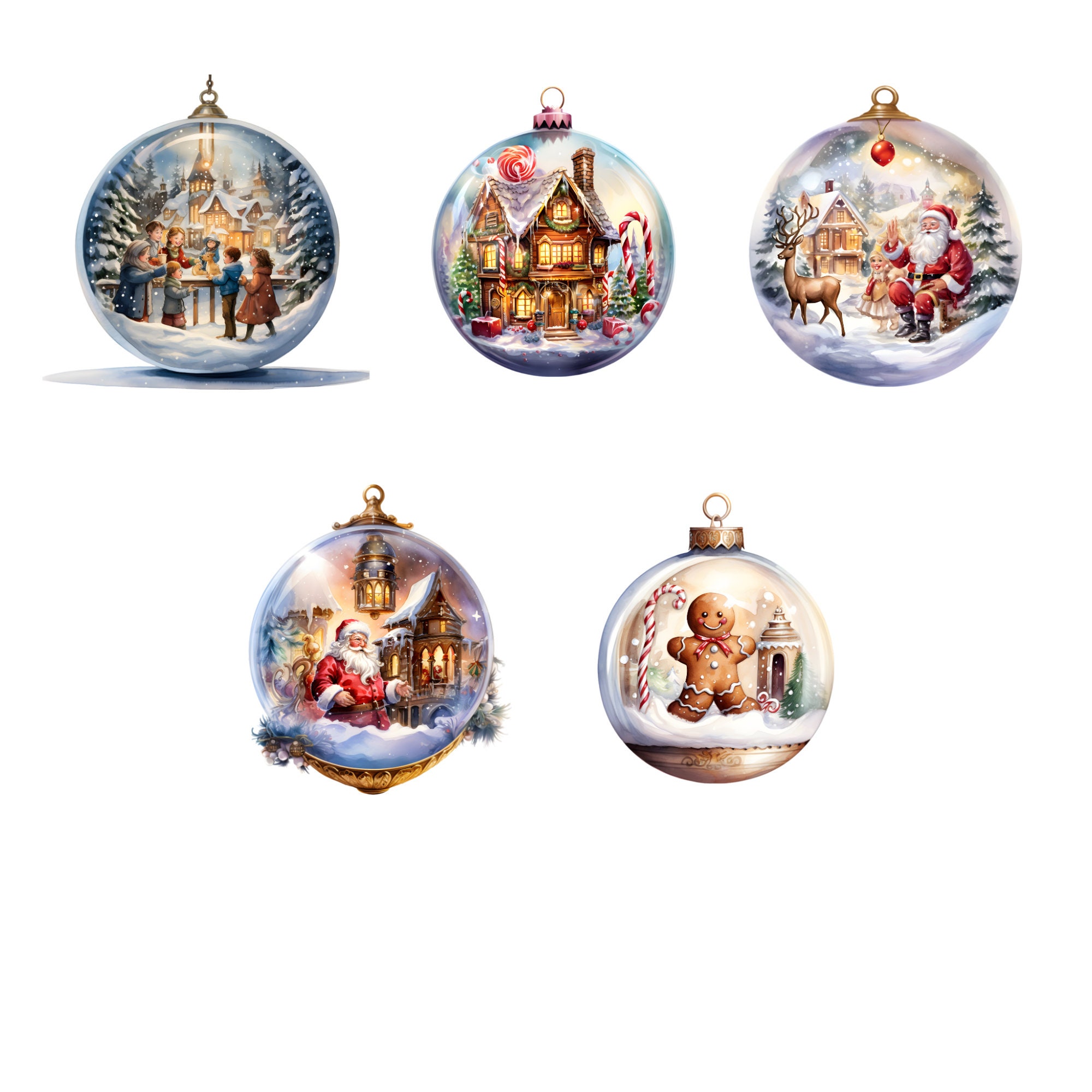 Watercolor Glass Baubles Clipart, Christmas Scenes, Festive Clipart ...
