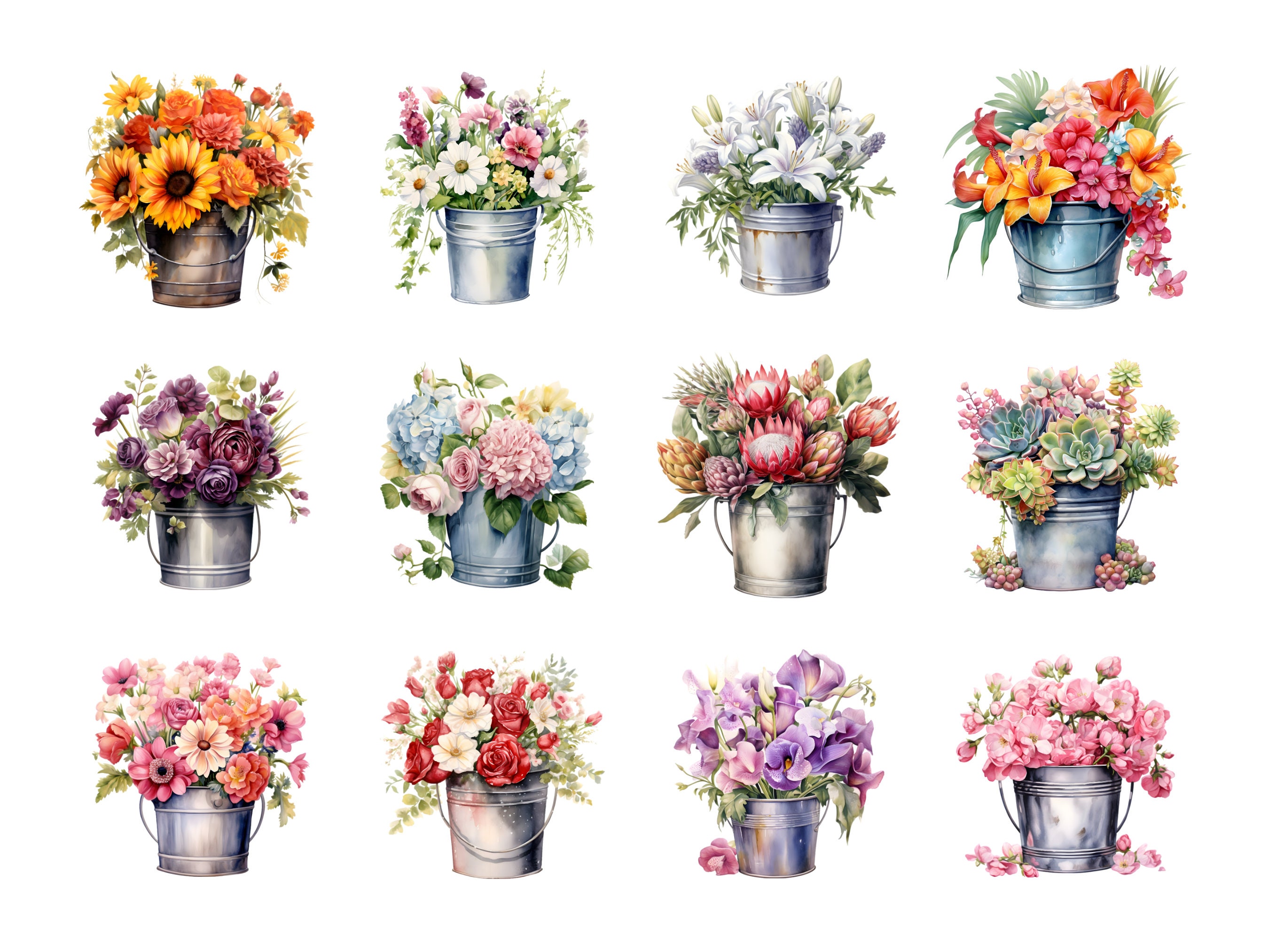 Watercolor Flower Bouquet Clipart Bundle Floral Watercolor - Etsy