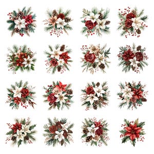 Watercolor Christmas Floral Clipart Bundle, Poinsettia & Lily Bouquet ...