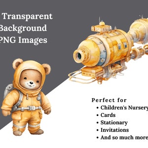 Watercolor Yellow Space Bear Clipart Bundle, Astronaut Nursery Clipart ...
