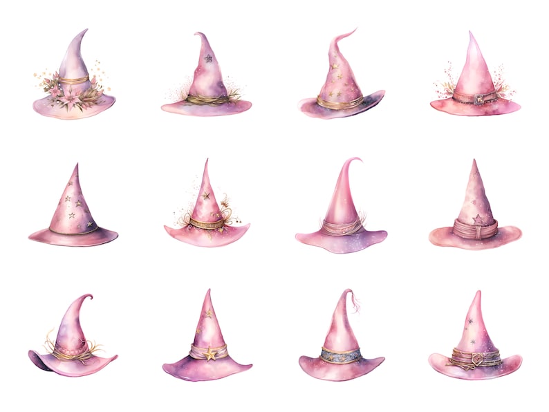 Watercolor Pastel Pink Witch Clipart Bundle, "that Witch" Graphics ...