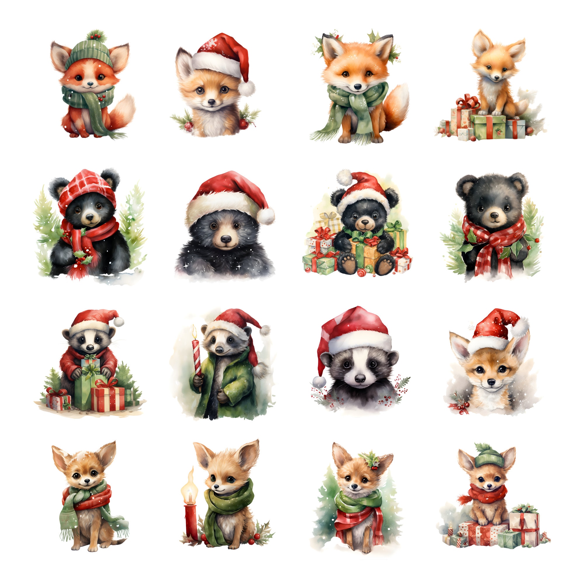 Christmas Baby Animals Clipart, Woodland Christmas Animal Clipart ...