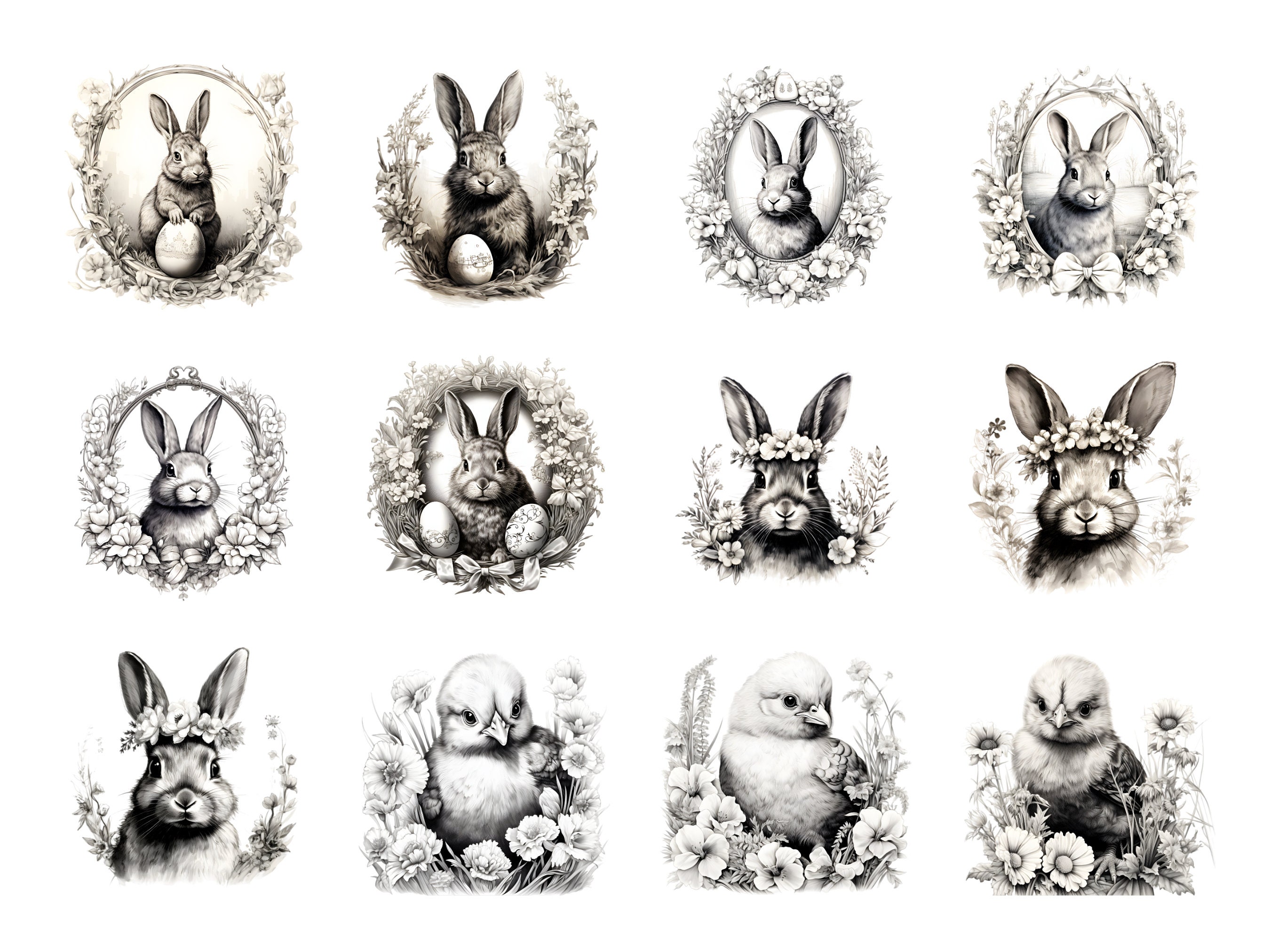Vintage Easter Bunny Clipart, Ink Sketch Illustrations, Victorian ...