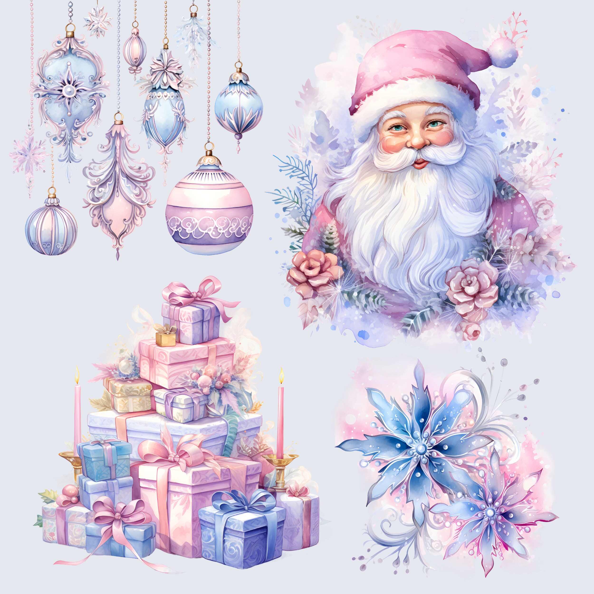 Pastel Watercolor Christmas Clipart Christmas Clipart Commercial Use ...