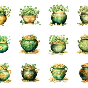 St Patricks Day Watercolor Pot of Gold Clipart, St Patricks Day PNG ...