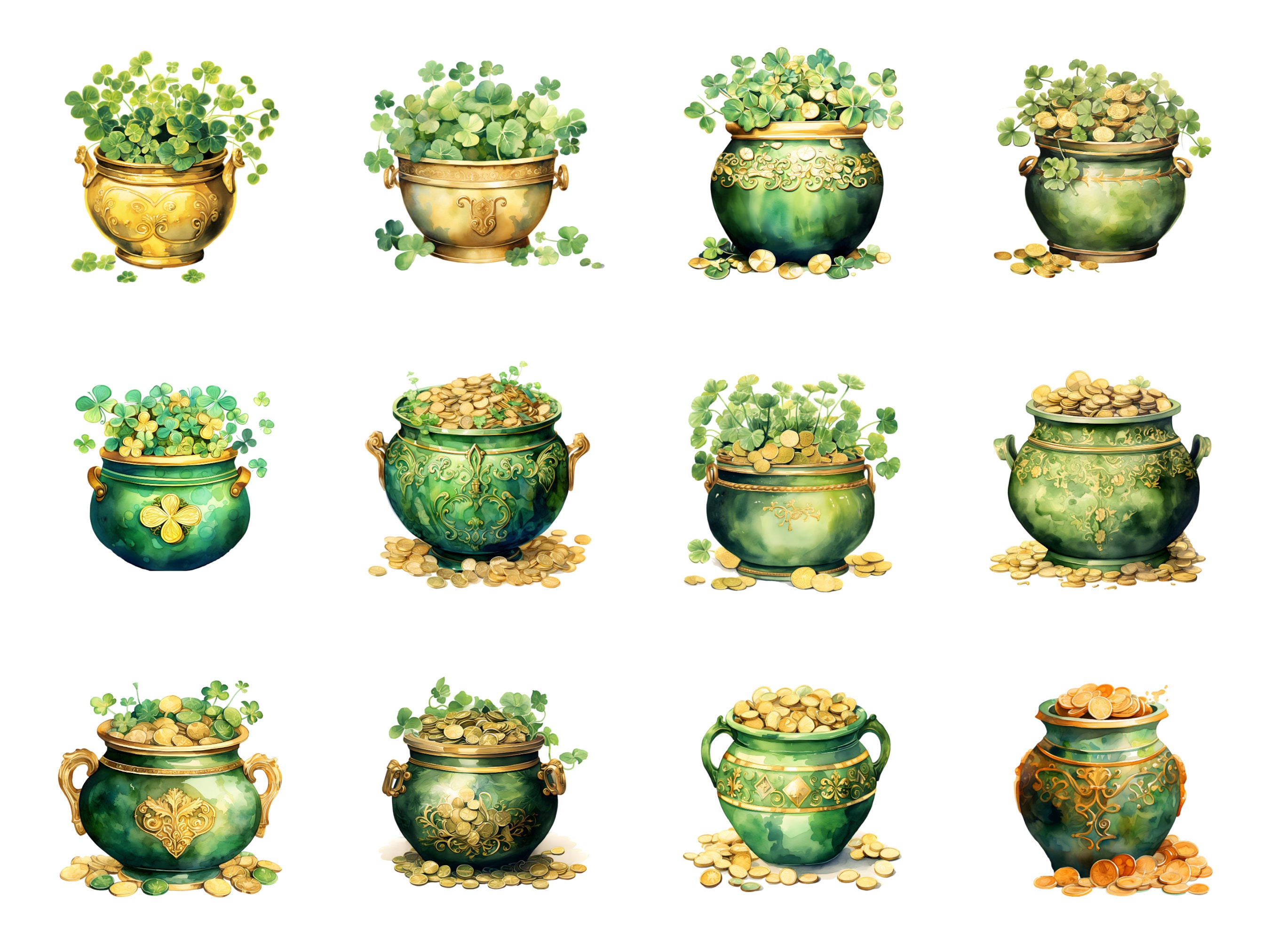 St Patricks Day Watercolor Pot of Gold Clipart, St Patricks Day PNG ...