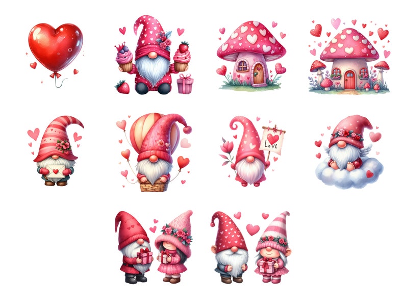 Watercolor Valentines Gnomes Clipart, Cute Valentines Gnome Png ...