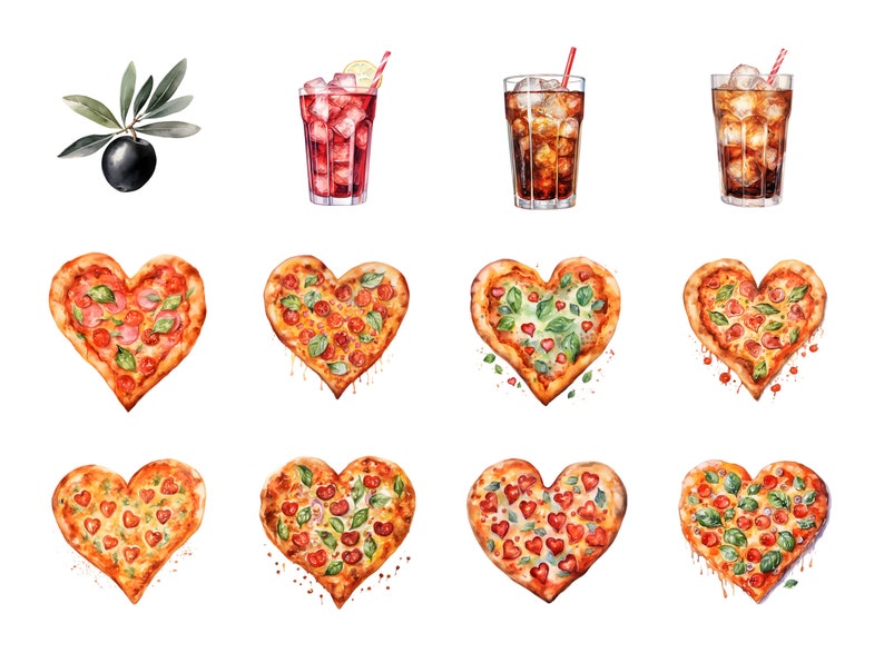 Watercolor Heart Pizza Clipart, Valentine Pizza PNG, Digital Download ...