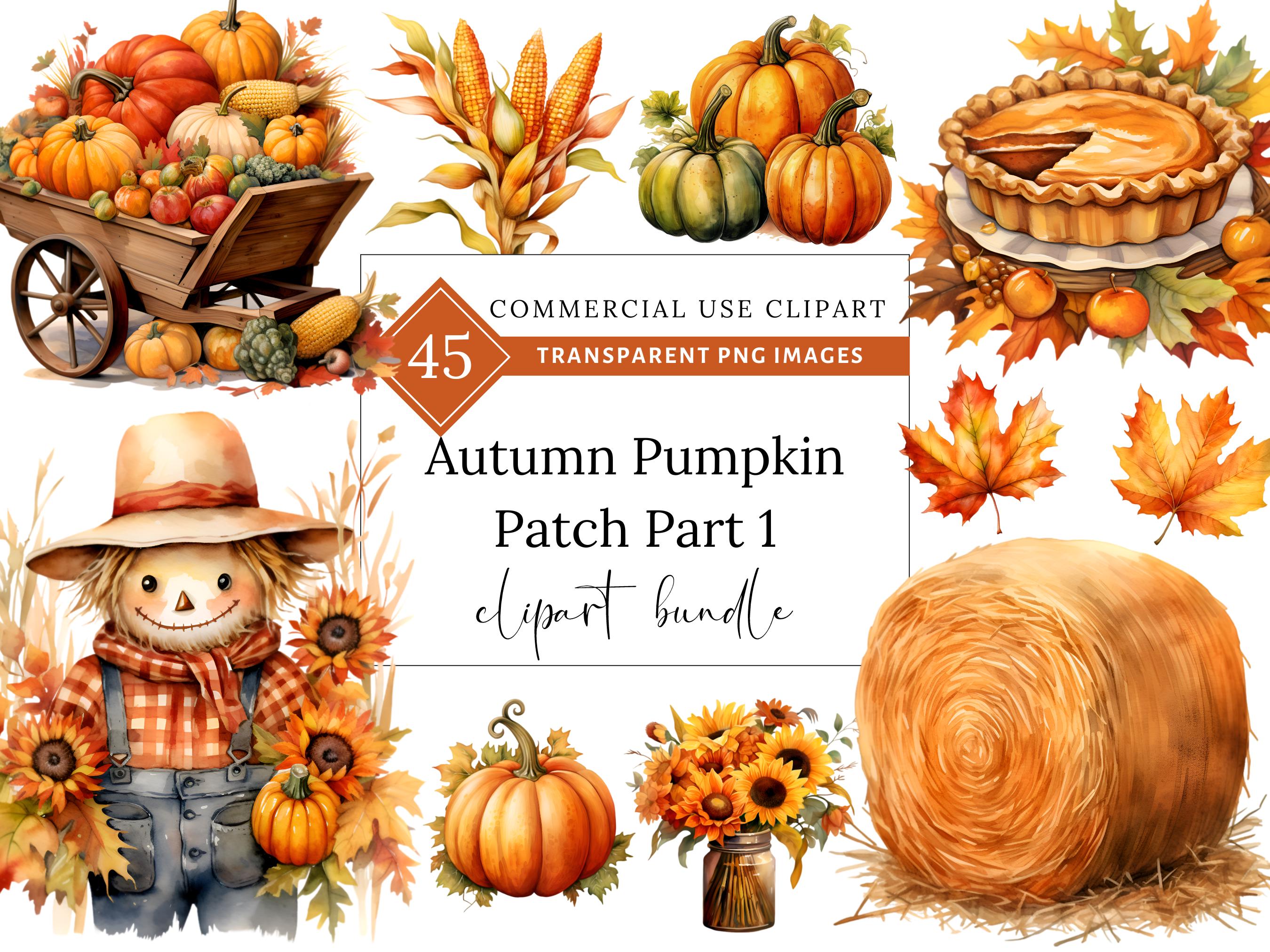 Watercolor Cozy Autumn Pumpkin Patch Clipart Bundle, Golden Fall Images ...