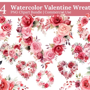 Watercolor Valentine Floral Heart Wreaths Clipart Bundle, Commercial ...