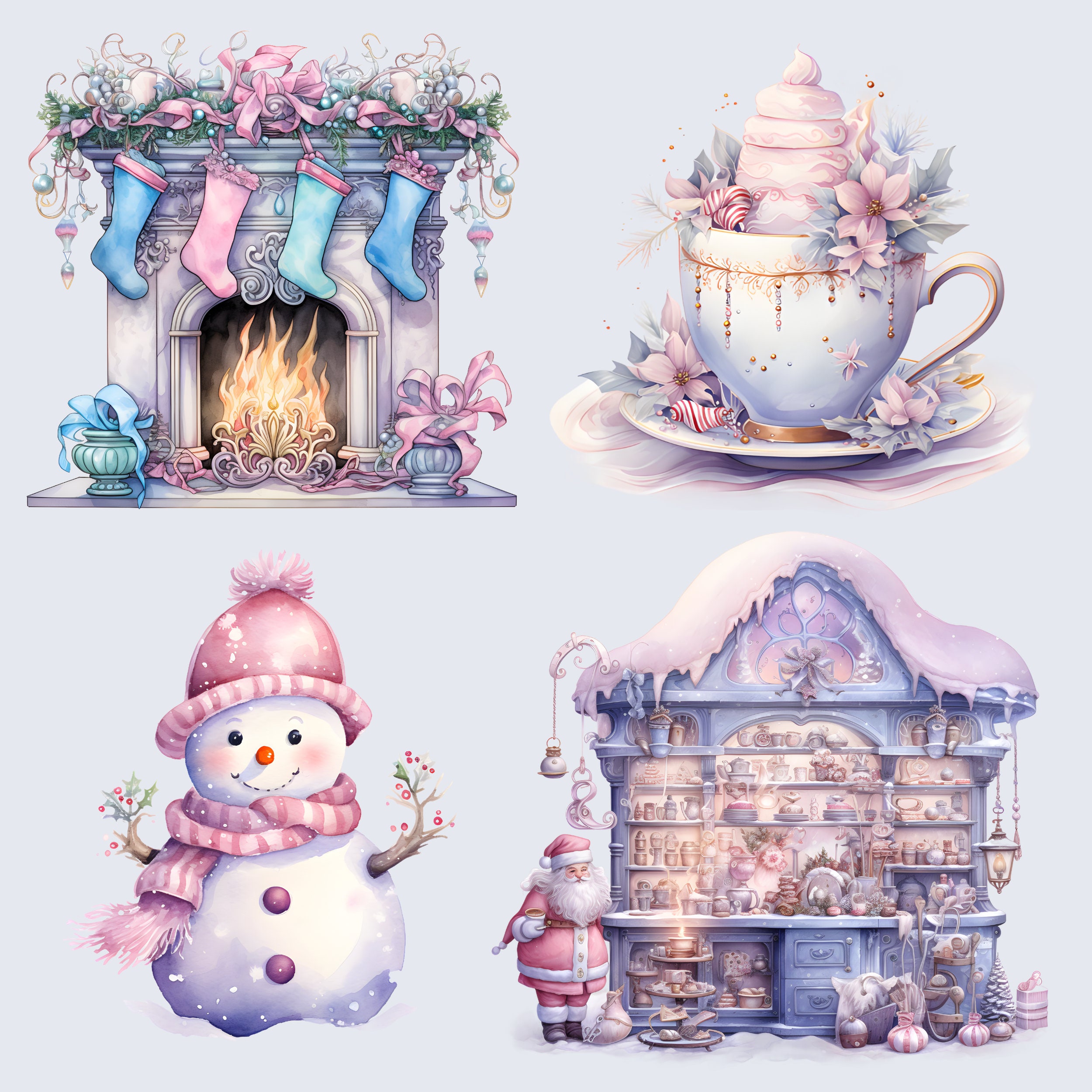 Pastel Watercolor Christmas Clipart Christmas Clipart Commercial Use ...