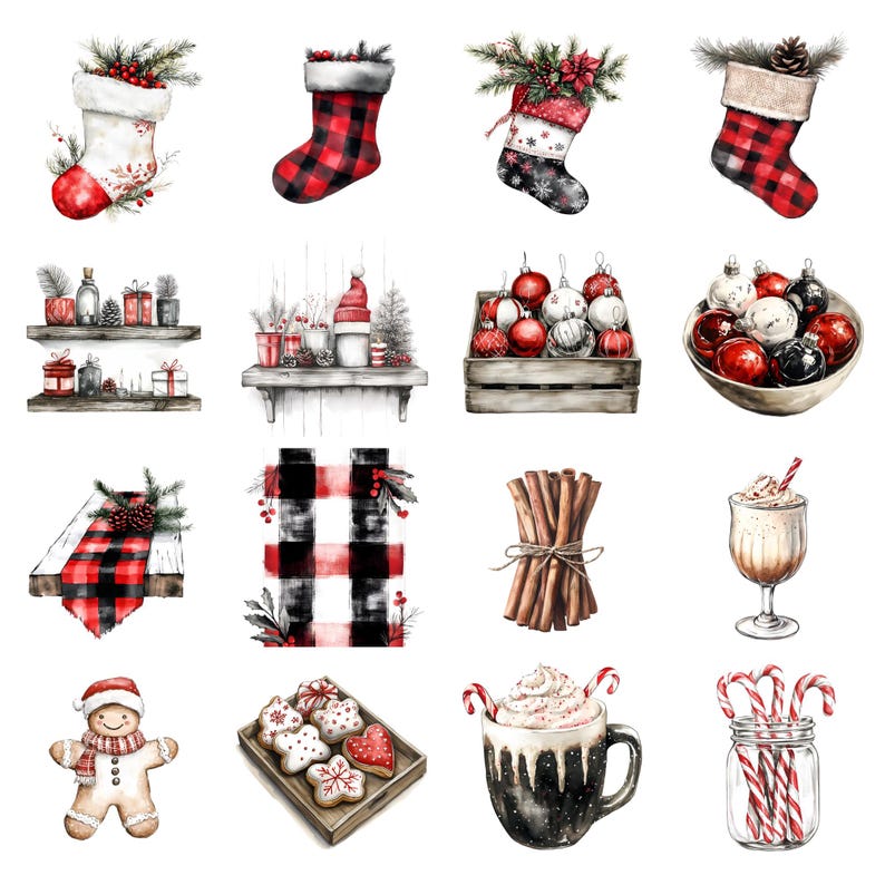 Watercolor Modern Christmas Clipart Bundle: Farmhouse PNG Graphics ...
