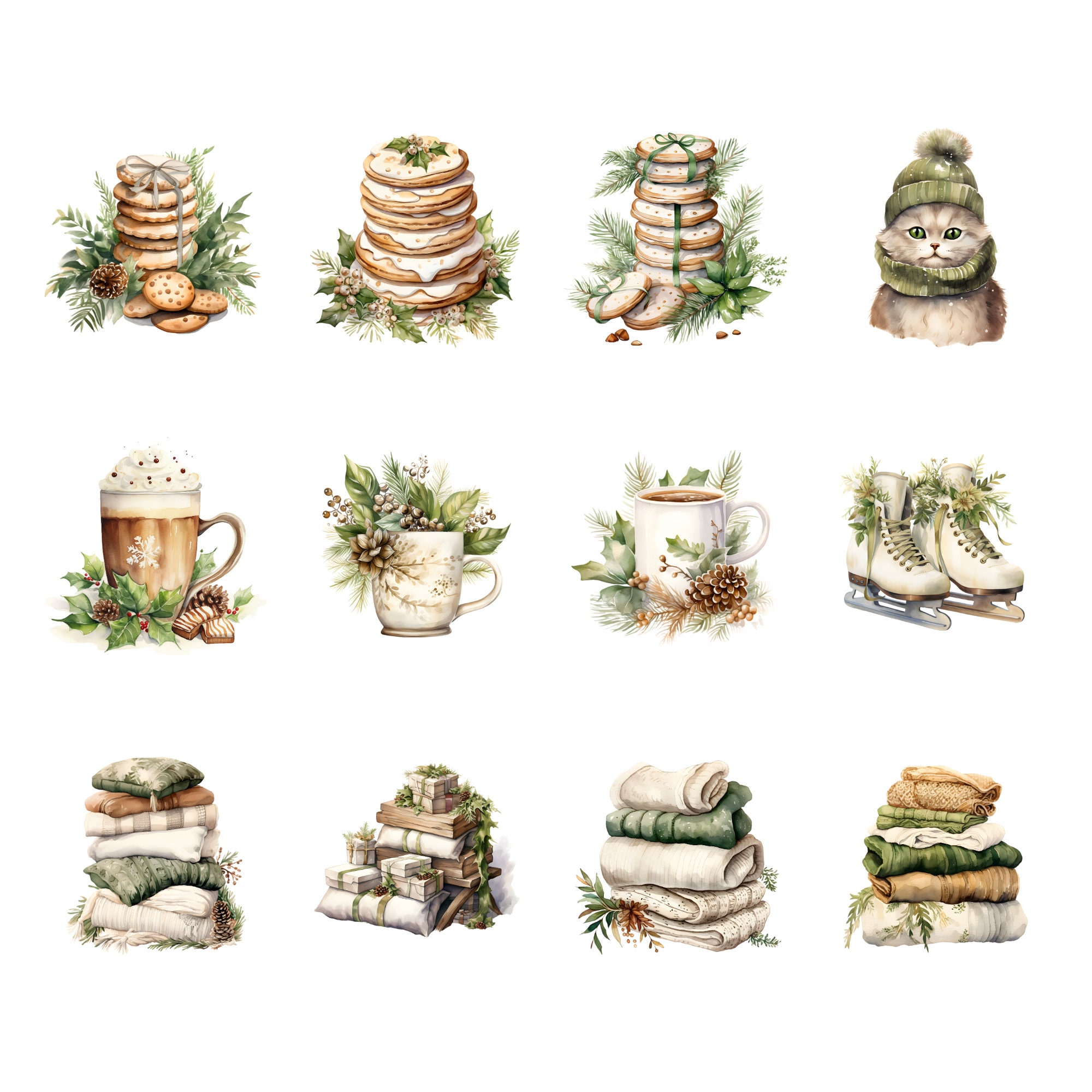 Cozy Watercolor Christmas Clipart Christmas Cabin Clipart Commercial ...