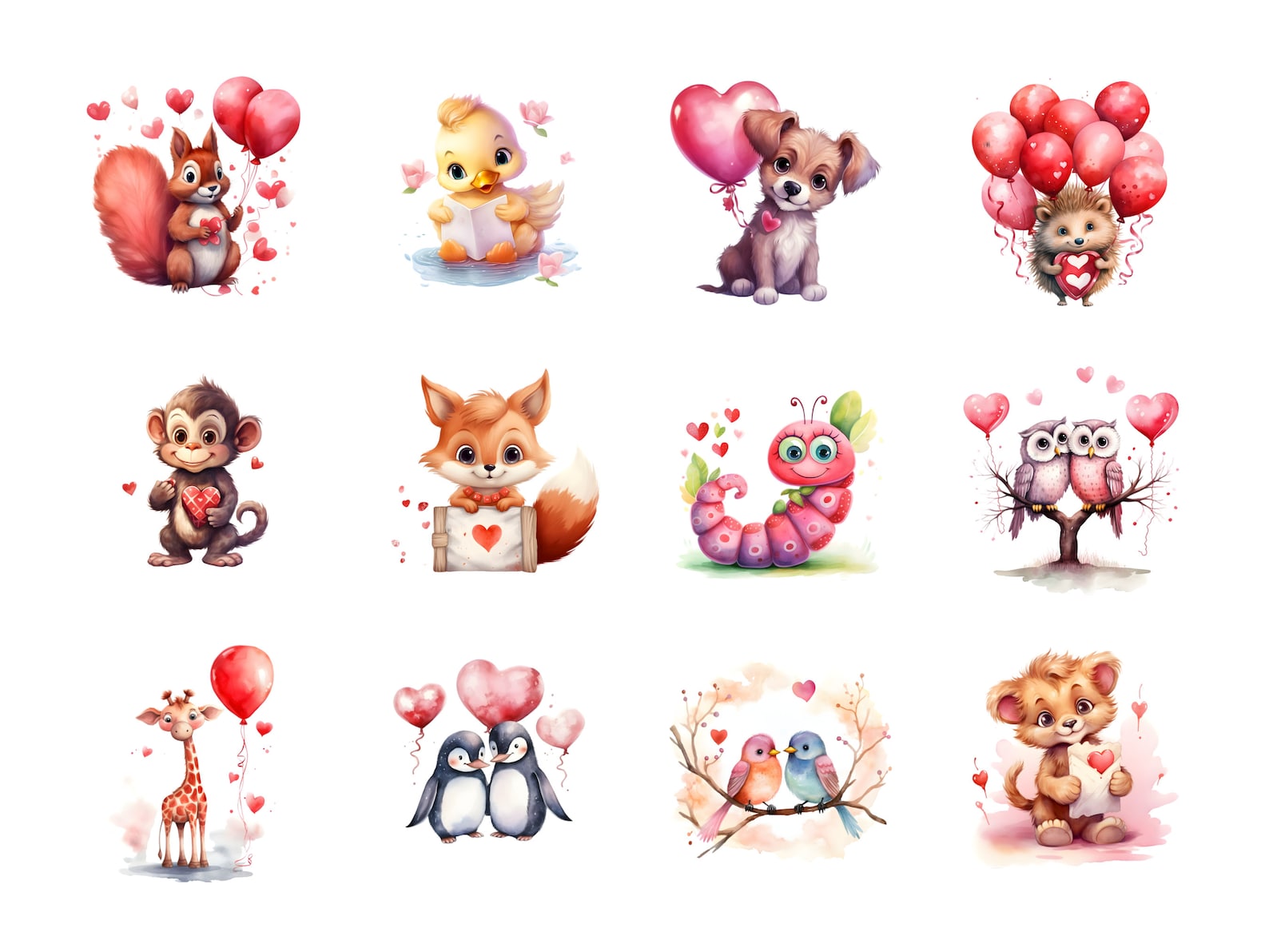 21 Cute Animal Valentine PNG Bundle, Baby Animal Valentine Clipart ...