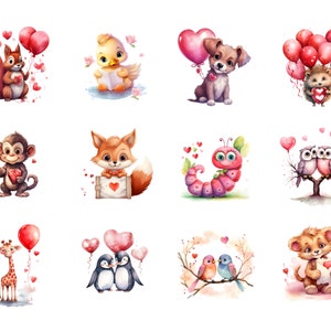 21 Cute Animal Valentine PNG Bundle, Baby Animal Valentine Clipart ...
