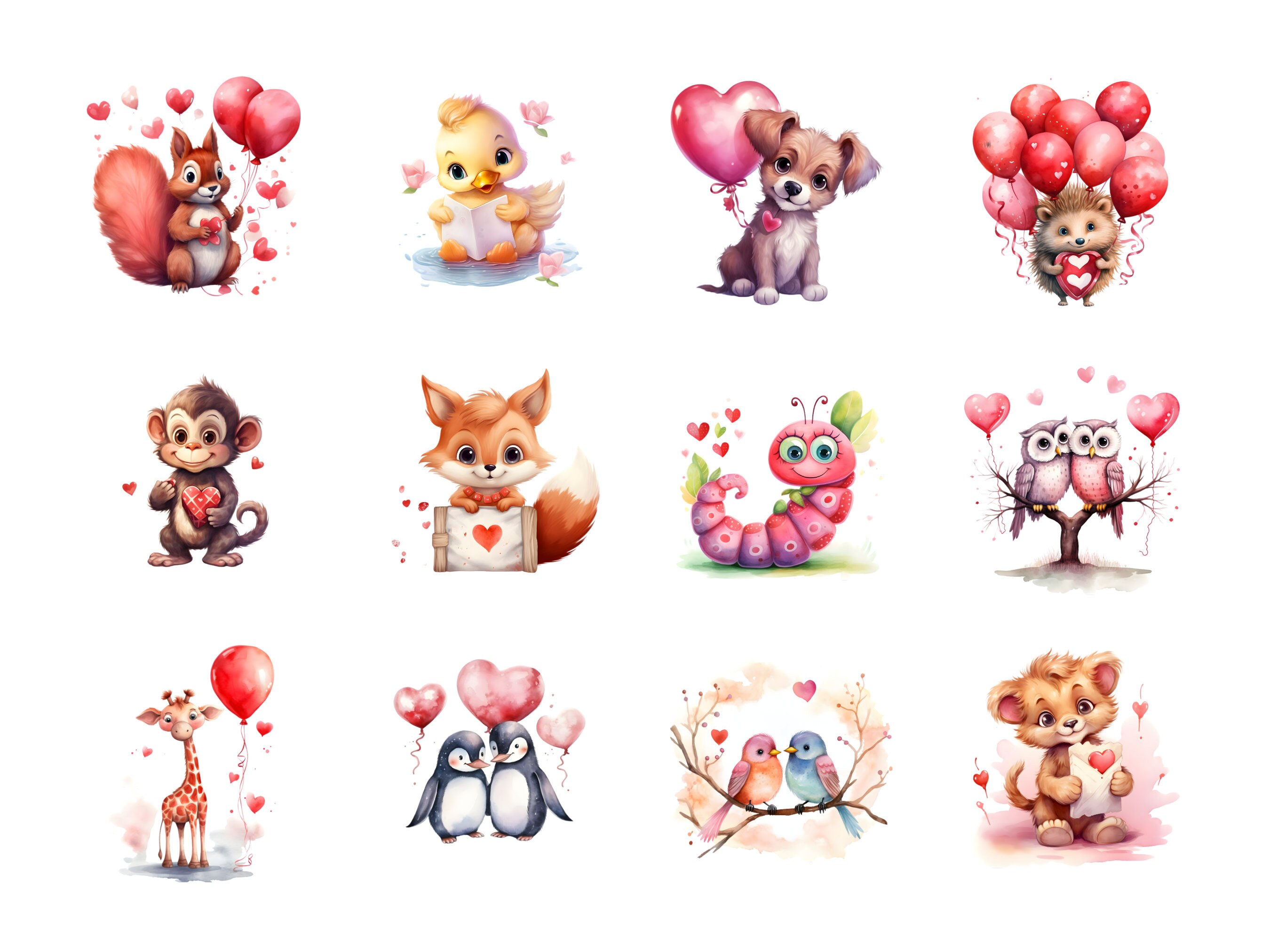 21 Cute Animal Valentine PNG Bundle, Baby Animal Valentine Clipart ...