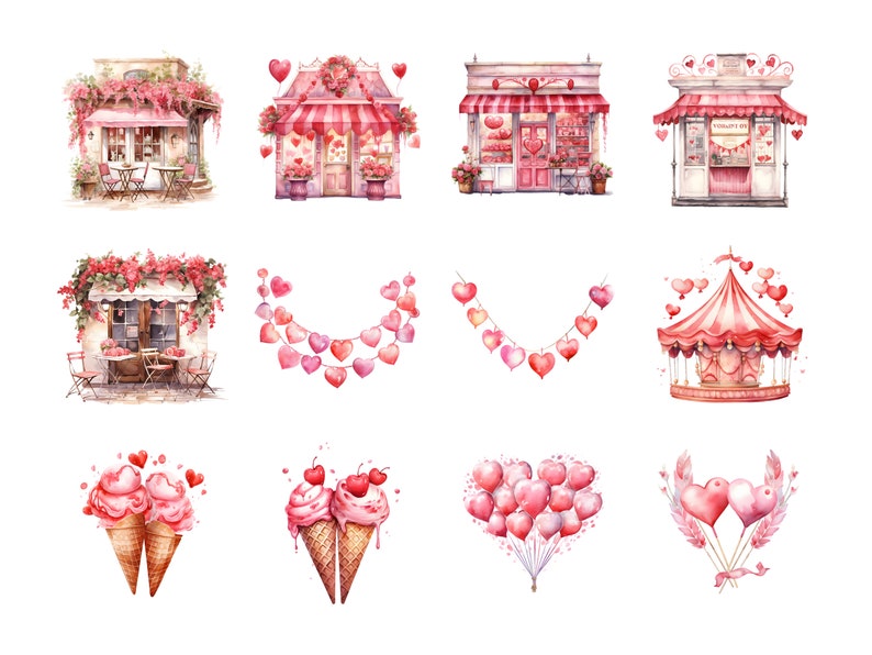 Valentine Candy Land PNG Bundle, Cute Valentines Candy Shop Png Clipart ...