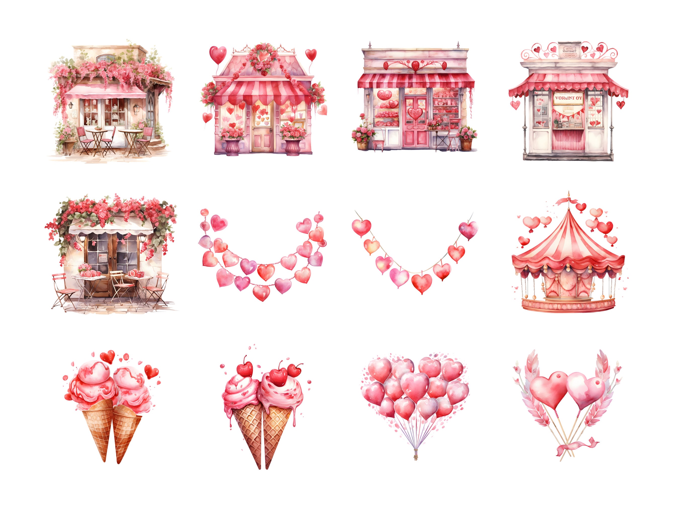 Valentine Candy Land PNG Bundle, Cute Valentines Candy Shop Png Clipart ...